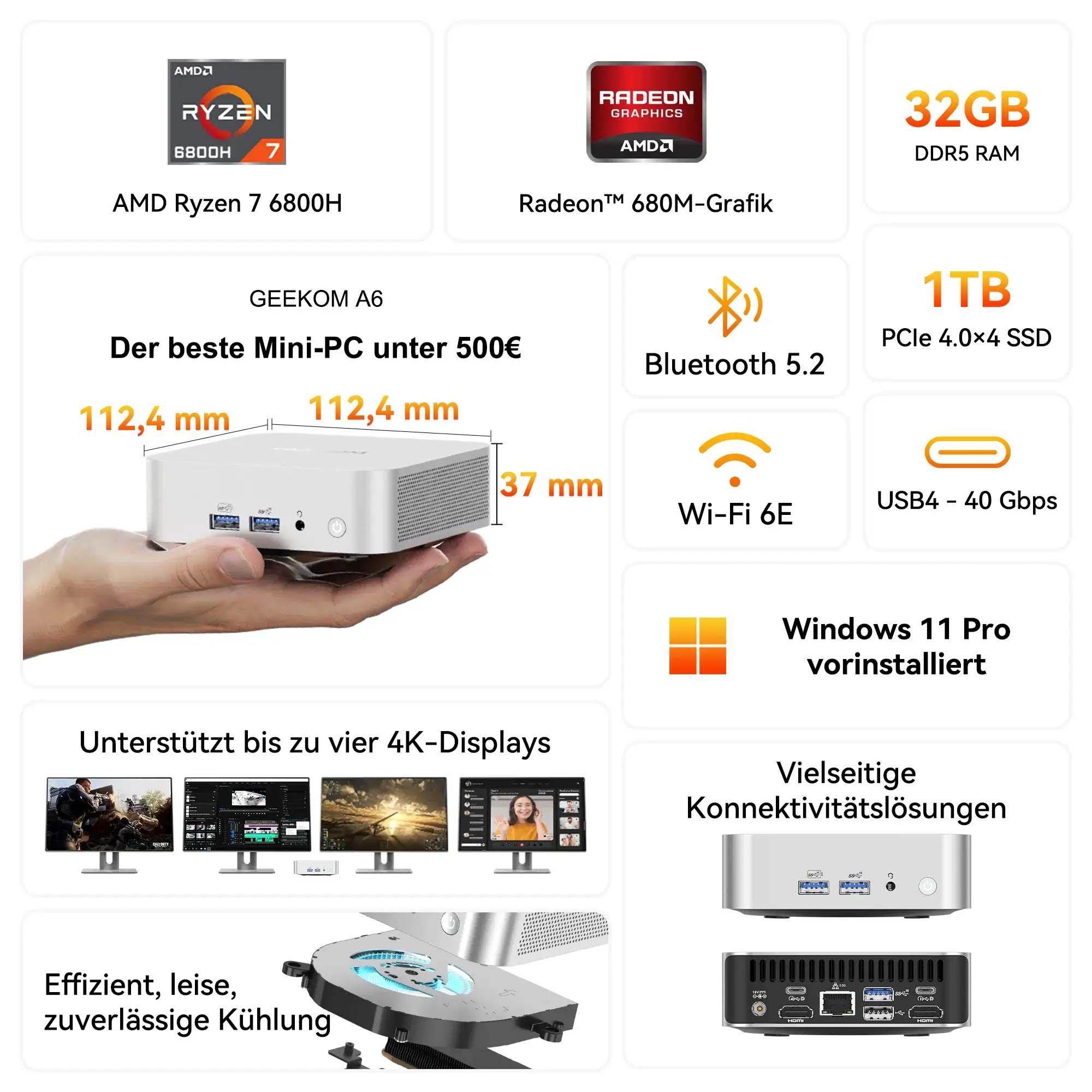 GEEKOM A8 Max AMD Mini PC mit zwei LAN-Anschlüssen - GEEKOM